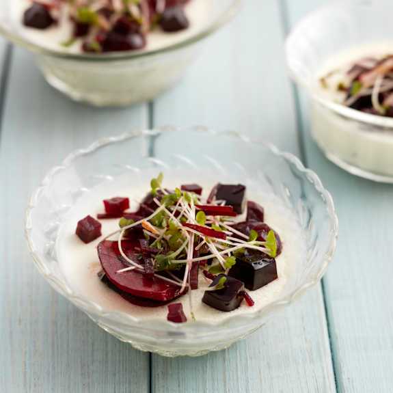 Goat's Cheese Panna Cotta with Beetroot and Port Jelly, Beetroot Gel ...
