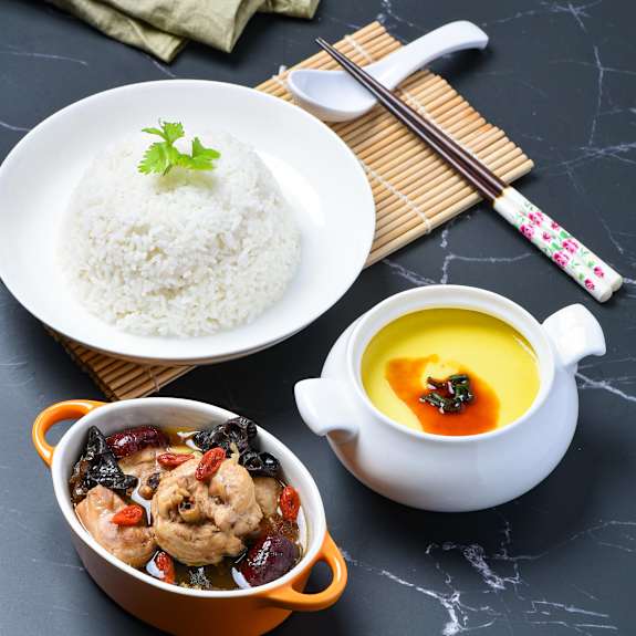 Three-in-One Meal (Rice, Steamed Egg and Dang Gui Chicken) - Cookidoo ...