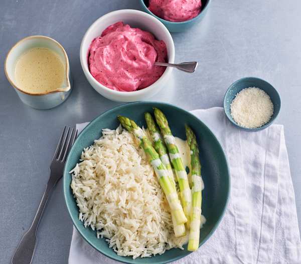 Asparagus, Parmesan Rice and Lemon Sabayon Sauce; Berry Foam - Cookidoo ...
