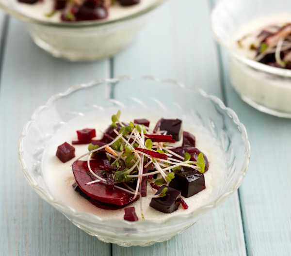 Goat's Cheese Panna Cotta with Beetroot and Port Jelly, Beetroot Gel ...