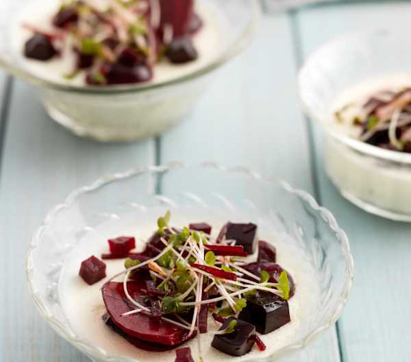 Goat's Cheese Panna Cotta with Beetroot and Port Jelly, Beetroot Gel ...