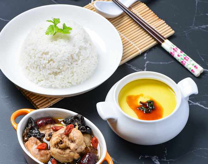 Three-in-One Meal (Rice, Steamed Egg and Dang Gui Chicken) - Cookidoo ...
