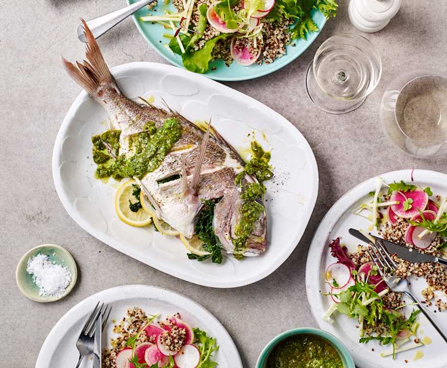 Steamed whole fish with quinoa salad and salsa verde - Cookidoo® – la ...