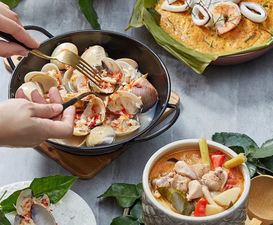 Tom Ga Khai (Thai Coconut Milk Chicken), Steamed Clams With Garlic And ...