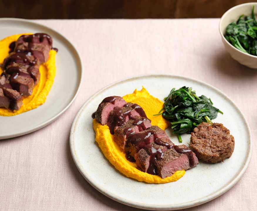 Lamb Cooked Two Ways with Carrot and Ginger Purée and Red Wine Jus ...