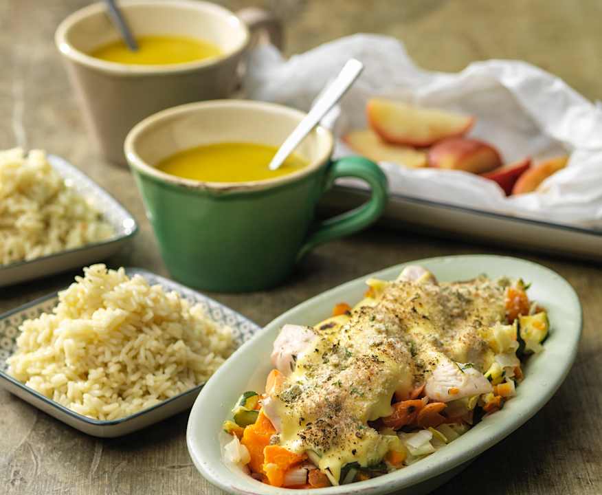 Three Course Meal for Two: Vegetable Soup, Baked Chicken Casserole with ...