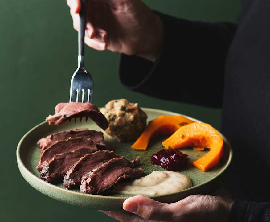 Saddle of Venison with Cranberry Compote, Mushroom Dumplings and Squash ...