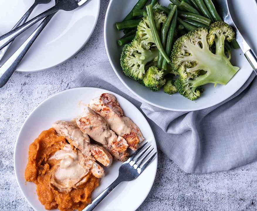 High Protein Paprikakip met Zoete Aardappelpuree en Cashewcrème ...