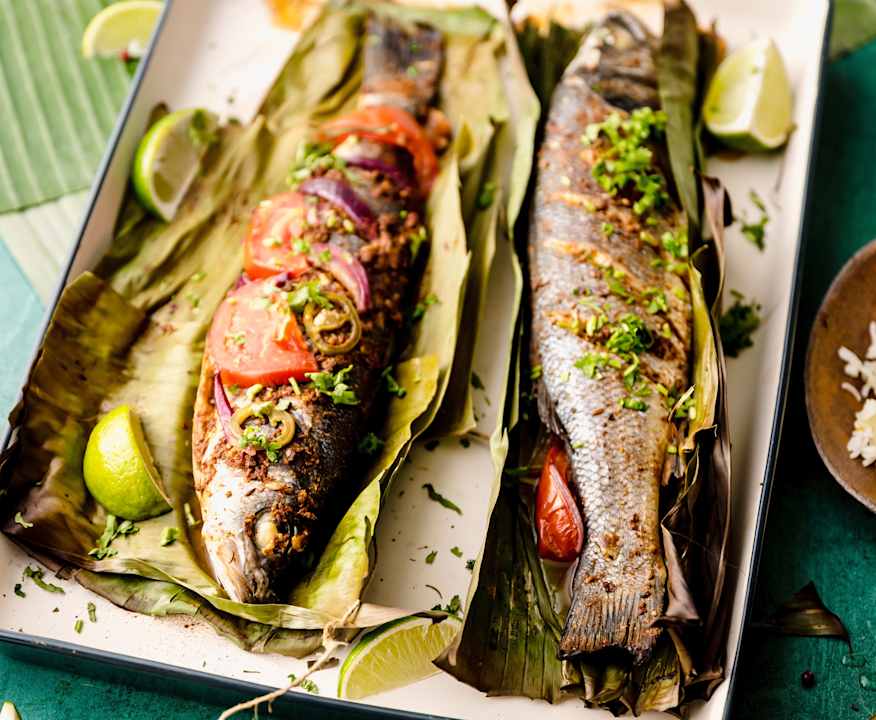 Yucatán-style Sea Bass Baked in Banana Leaves with Sweetcorn Rice ...