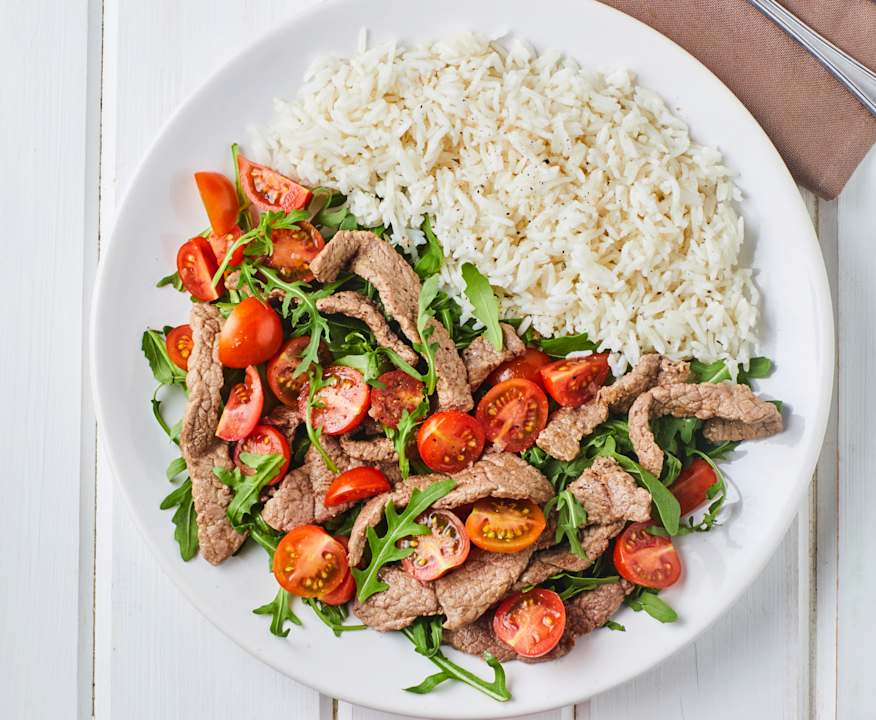 Riso basmati con straccetti di manzo, rucola e pomodorini - Cookidoo ...