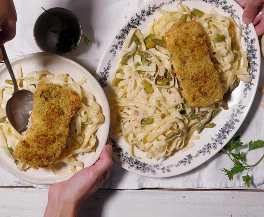 Almond Crusted Salmon with Asparagus Pappardelle - Cookidoo® – the ...