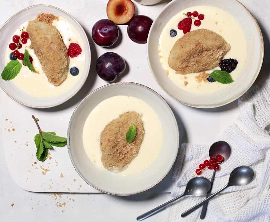 Plum filled potato dumplings with vanilla sauce - Cookidoo® – the ...